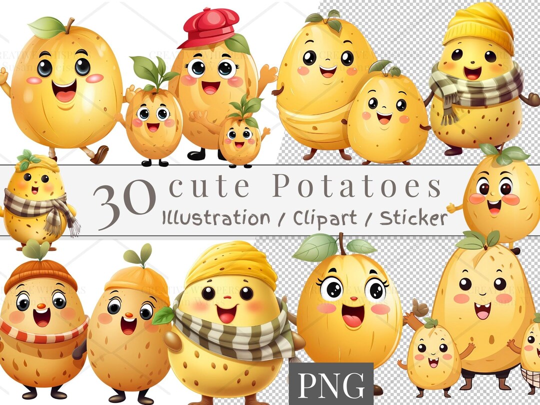 30 Digital Cute Potato Clipart Set, Cute Potato Sticker, Sublimation ...