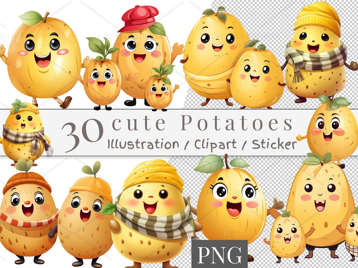 30 Digital Cute Potato Clipart Set, Cute Potato Sticker, Sublimation ...