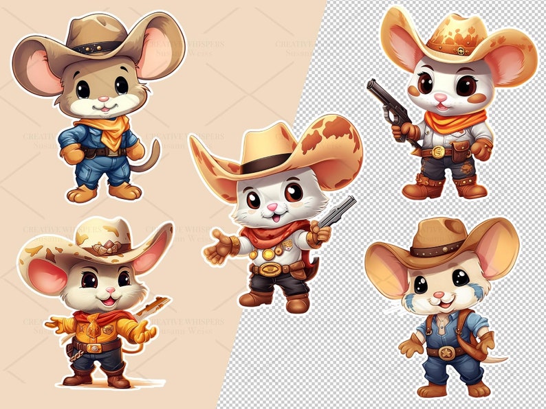 21 Digital Cute Cowboy Mouse Clip Art Set, Cute Cowboy Mouse Sticker ...