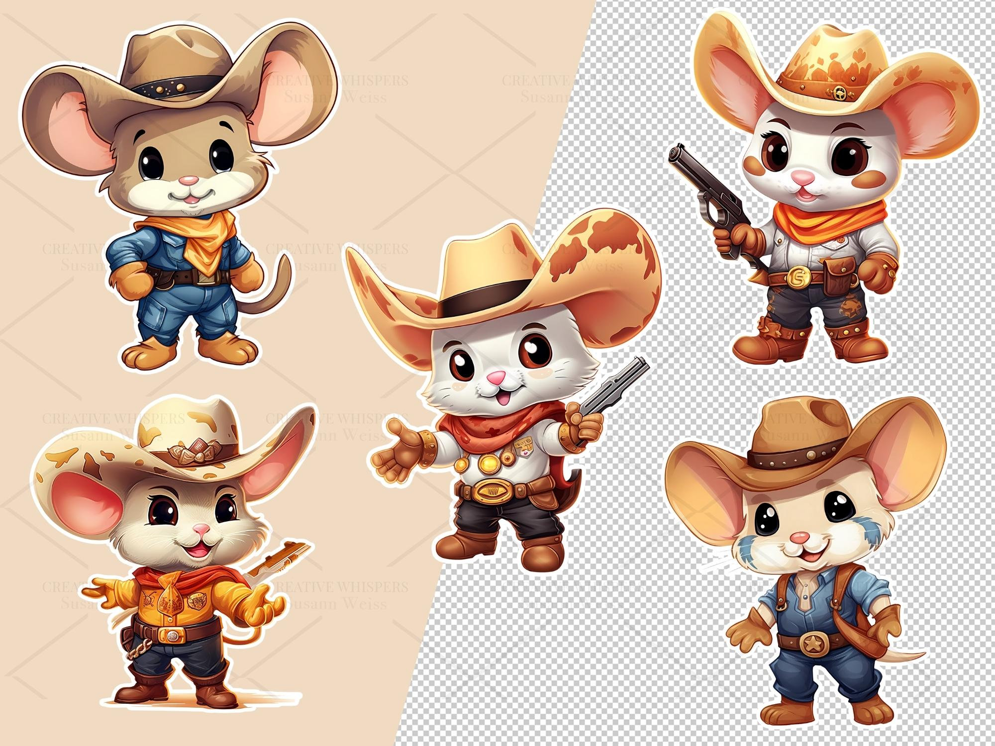21 Digital Cute Cowboy Mouse Clip Art Set, Cute Cowboy Mouse Sticker ...