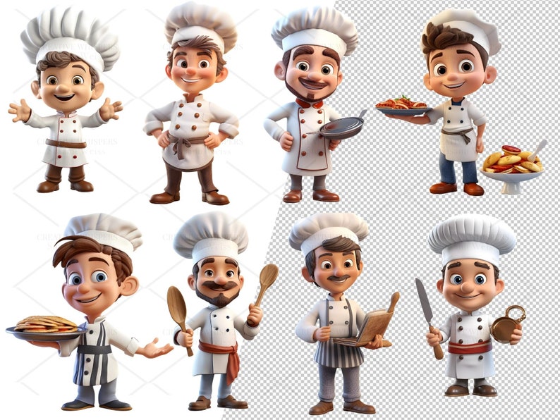 33 Digital Cute Cook 3d Clipart Set, Cute Cook Sticker, Sublimation ...