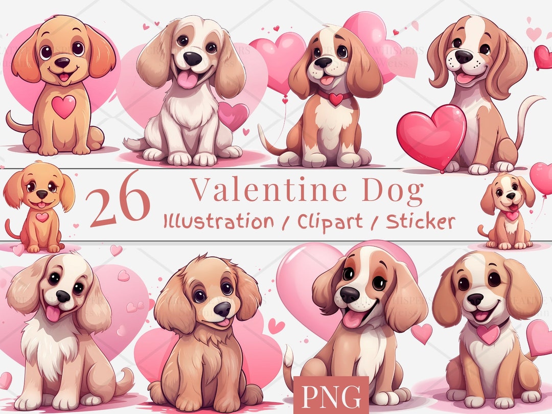 26 Digital Valentines Dogs Clip Art Set, Valentine Dogs Sticker ...