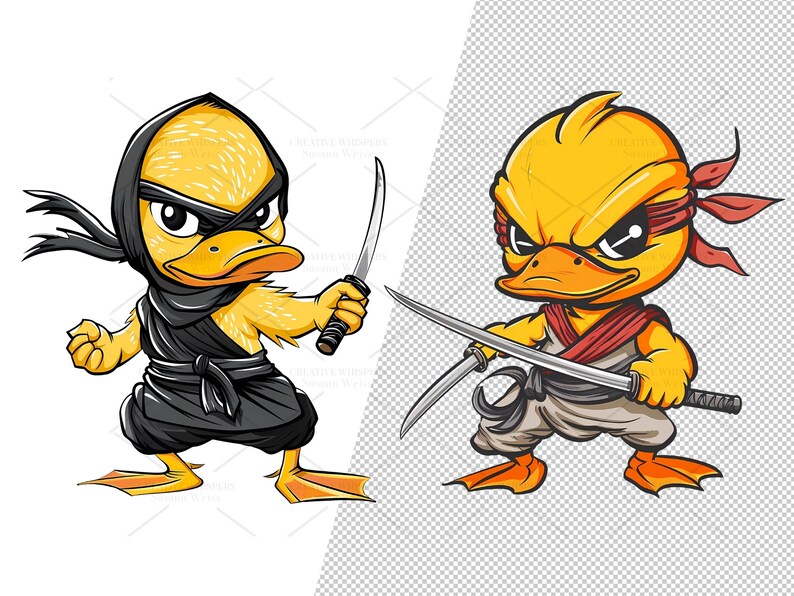 Duck Ninja Clipart Bundle – 10 PNG Illustrations, Craft Graphics ...