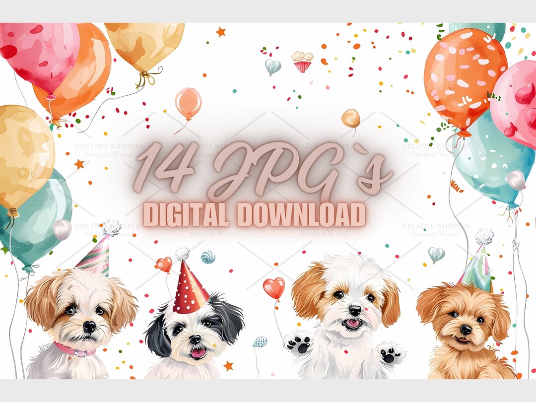 Watercolor Dog Birthday Card JPG Bundle (digital Download) - Etsy