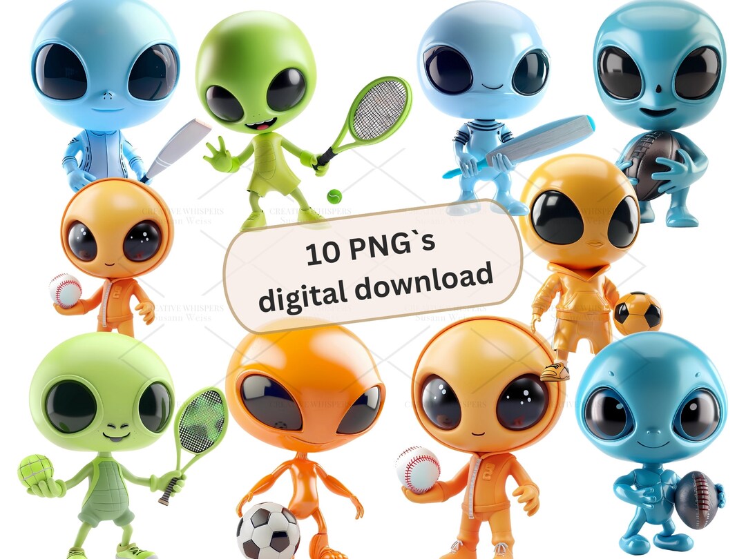 Cute Alien Sports 3d Emoji Clipart Bundle 10 High Quality Pngs ...