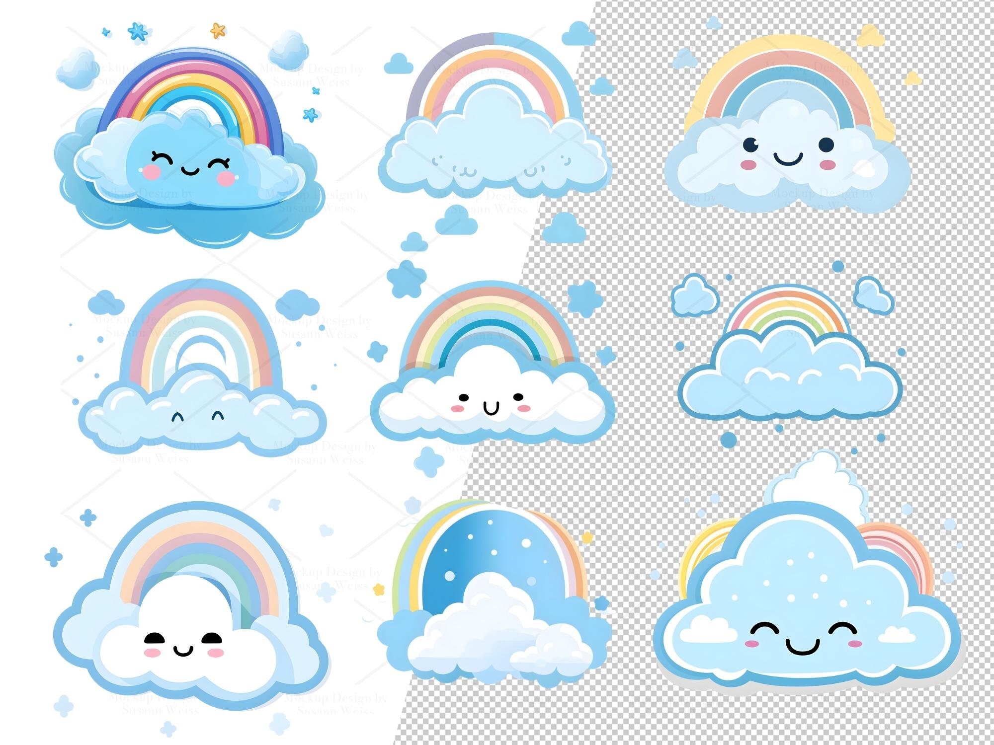 36 Digital Cute Rainbow Clip Art Set, Cute Rainbow Sticker, Cute ...
