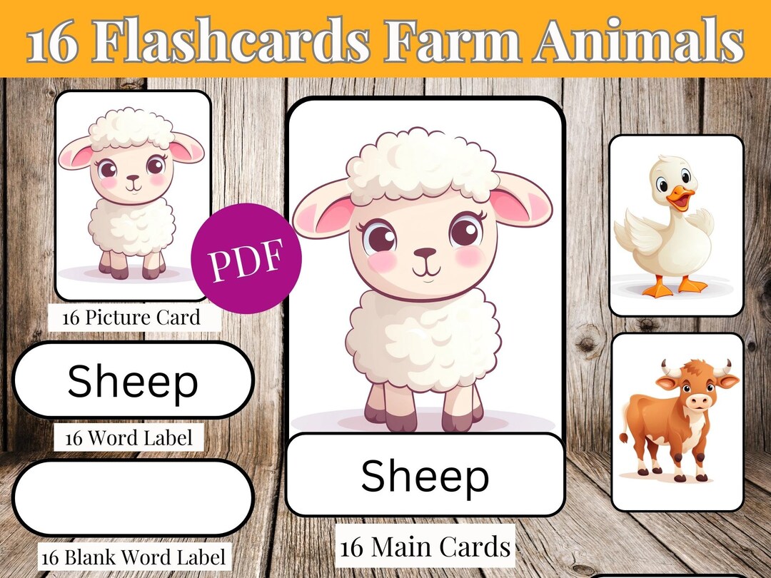 16 Adorable Farm Animal Flashcards for Kids - Learning Cards Editable ...