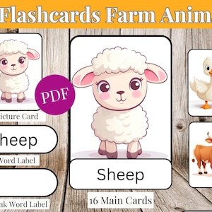16 Adorable Farm Animal Flashcards for Kids Learning Cards Editable PDF ...