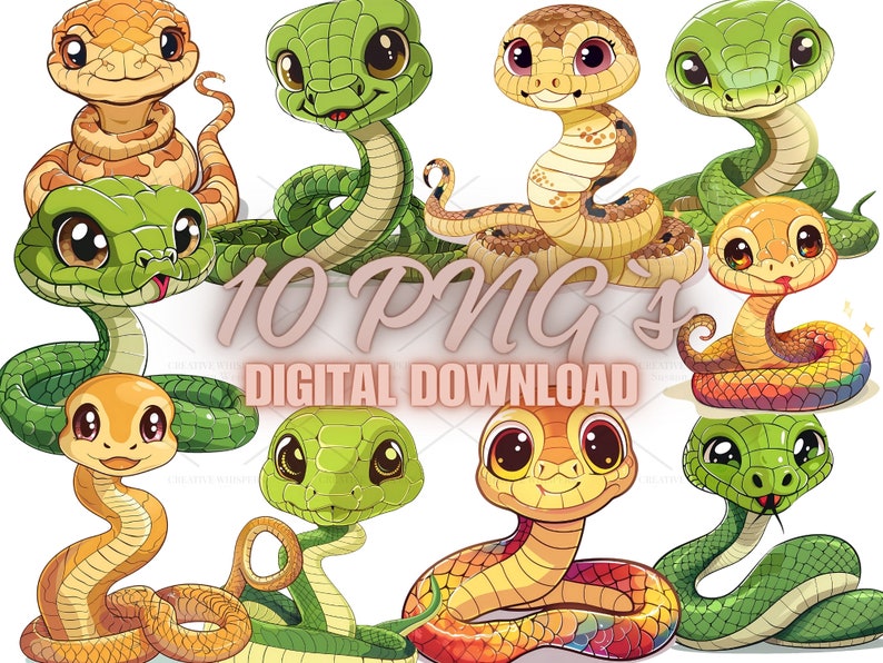 Cute Snake, Illustration Clipart Bundle- 10 High Quality Pngs ...