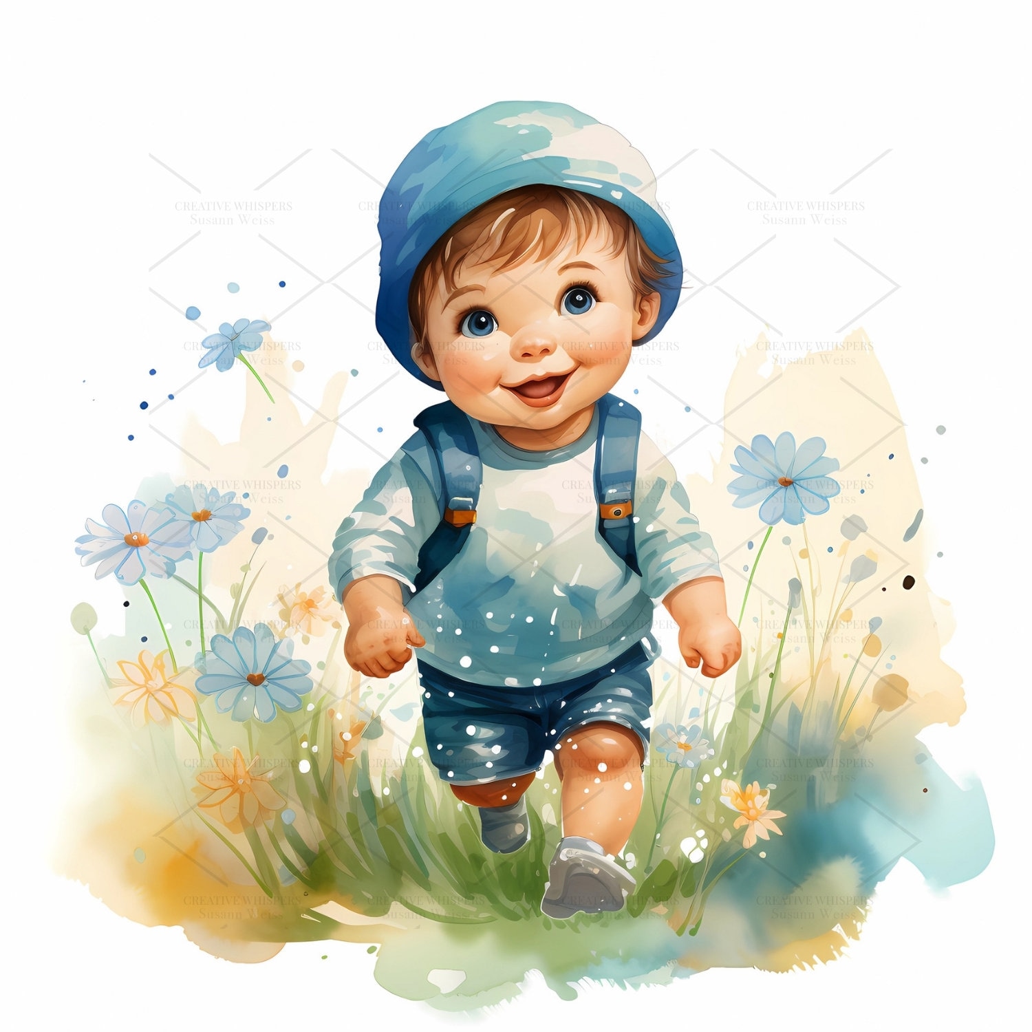 Cute Boy With Flowers Watercolor Clipart Bundle 10 High Quality Images ...