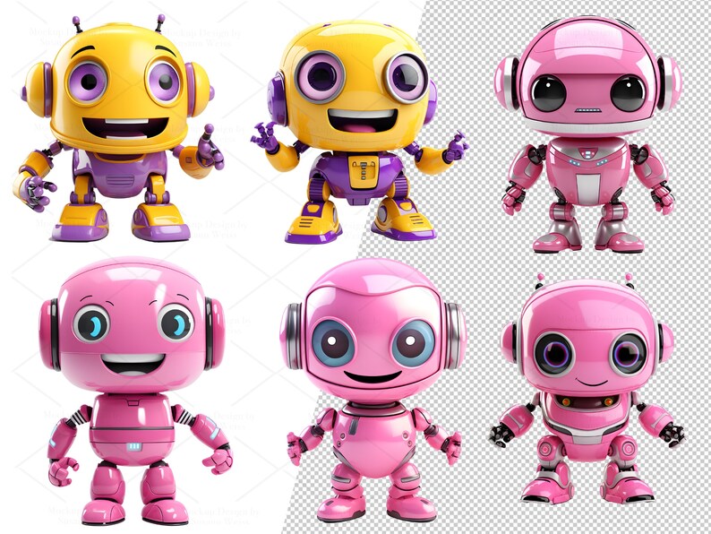 30 Digital Funny Robot Clip Art Set, Funny Robot Sticker, Sublimation ...