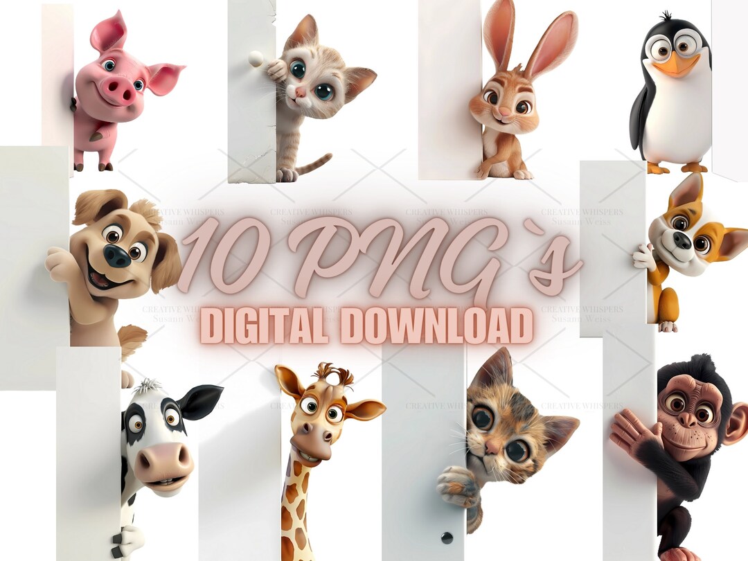 Cute Animal Peeking, Funny 3d Clipart Bundle- 10 High Quality Pngs ...