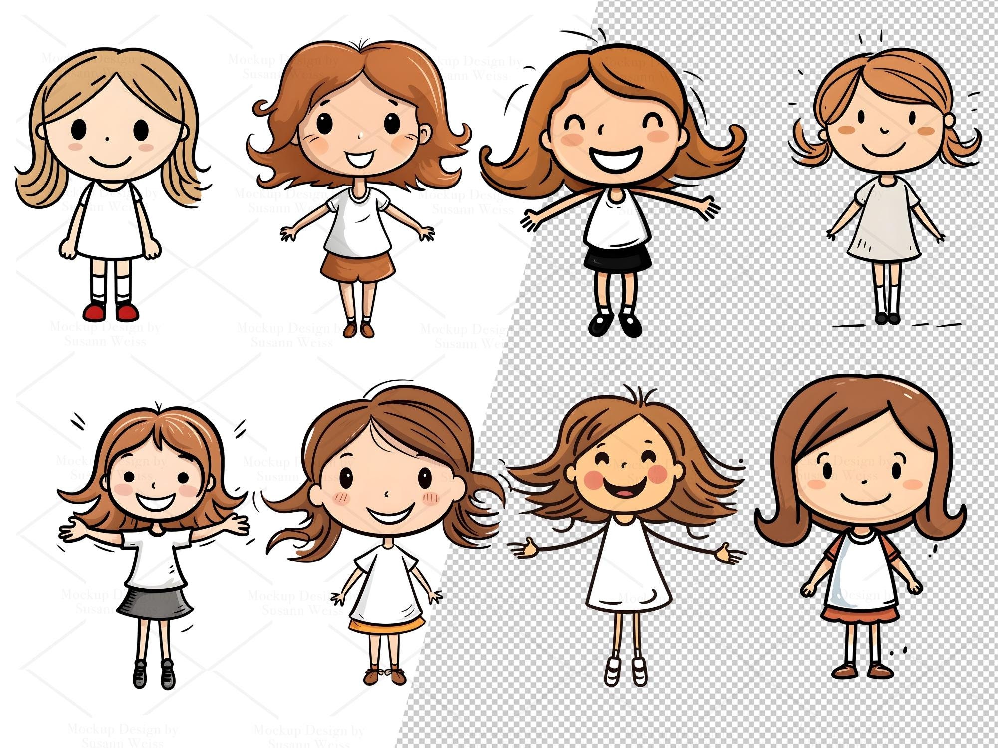 39 Digital Cute Girl Sticker Clip Art Set, Cute Girl Sticker ...