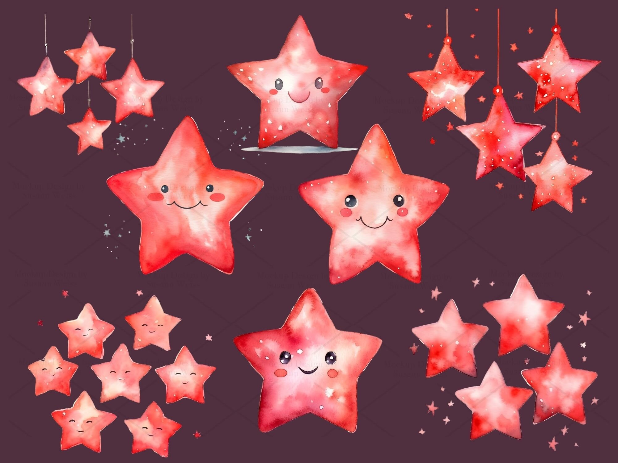Digital Set of 62 Cute Star PNG, Watercolor Star, Cute Star, Watercolor ...