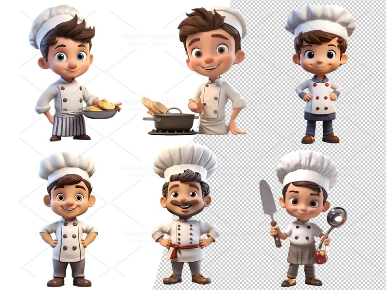 33 Digital Cute Cook 3d Clipart Set, Cute Cook Sticker, Sublimation ...