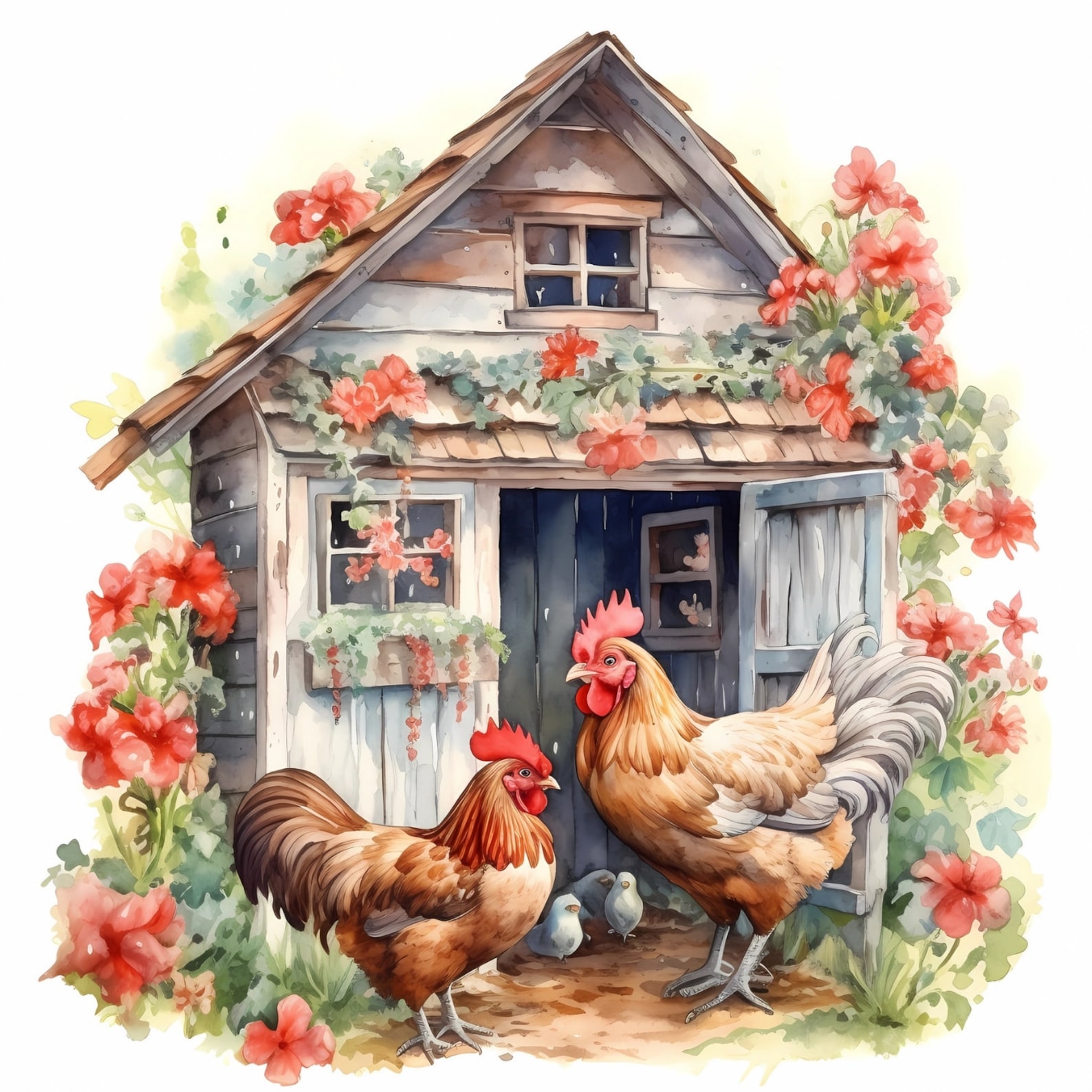 Hen House Chicken Coop Clipart Bundle 10 High Quality Watercolor Jpgs ...