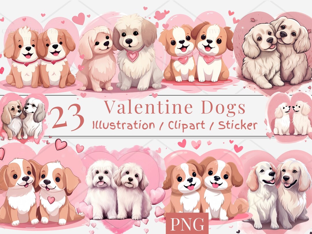 23 Digital Valentine Dogs Clip Art Set, Valentine Dogs Sticker ...