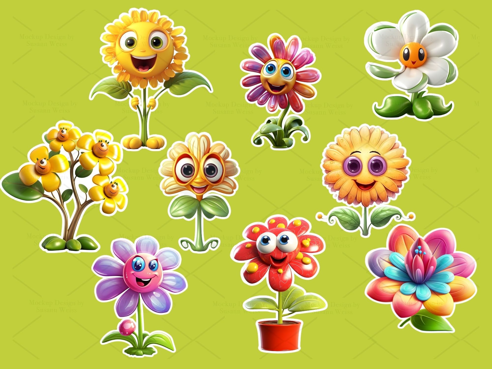 36 Digital Cute Flower Clip Art Set, Cute Flower Sticker, Cute Flower ...