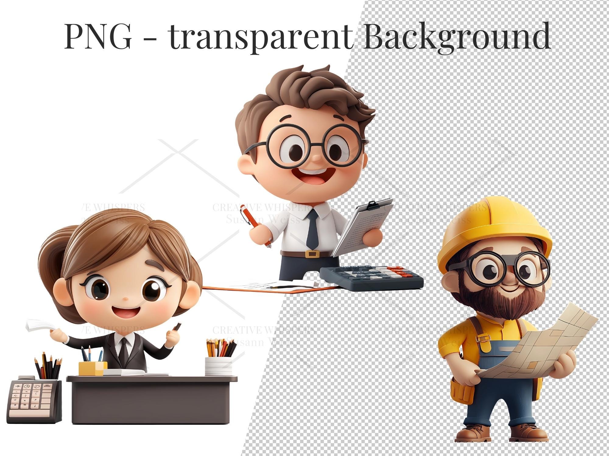 20 3d Cute Job Worker Cartoon, Clipart Bundle- High Quality Pngs ...