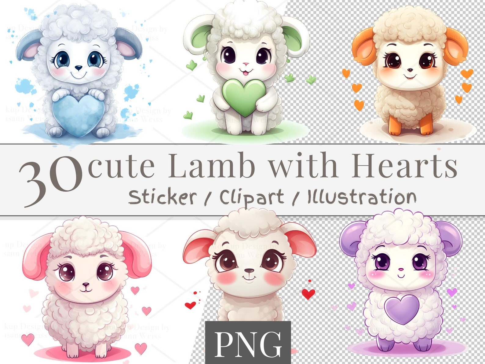30 Digital Cute Lamb Clipart Set, Cute Lamb Sticker, Cute Lamb ...