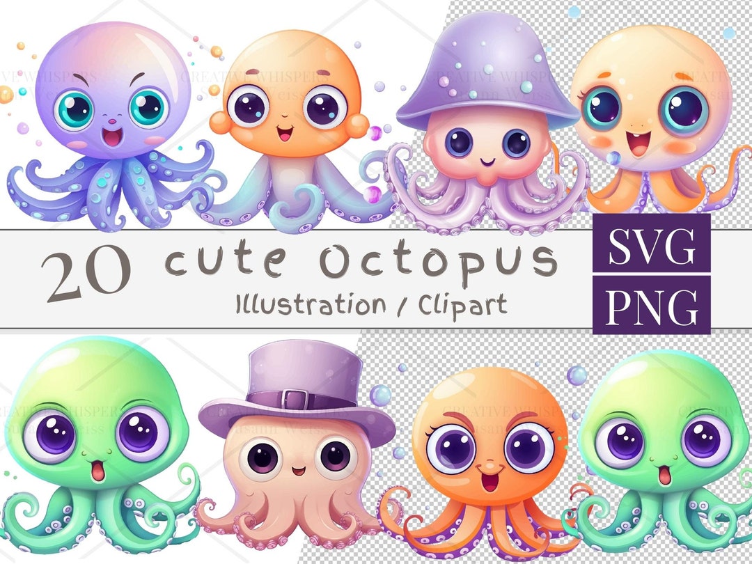 20 Octopus Clip Art Set (digital Download), Kawaii Sea Life Character ...