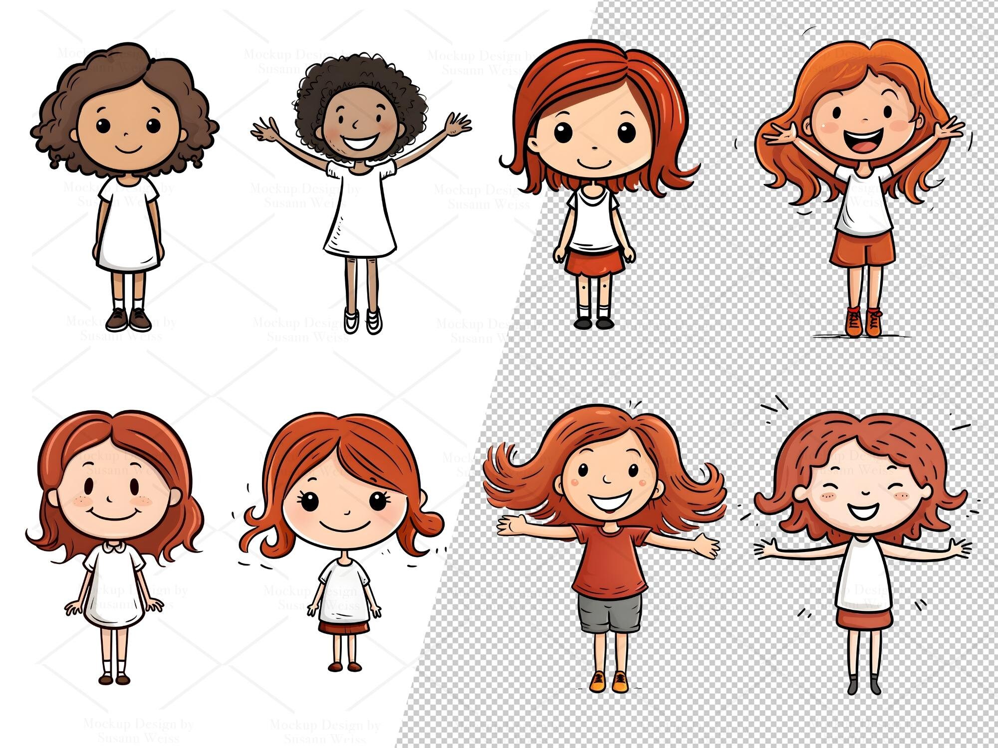 39 Digital Cute Girl Sticker Clip Art Set, Cute Girl Sticker ...