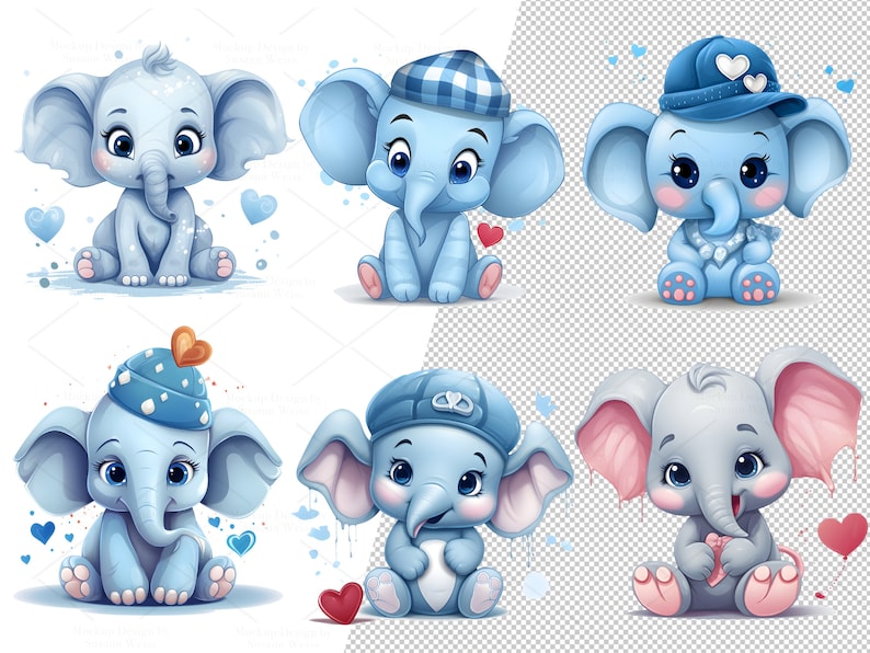 30 Digital Cute Elephant Clip Art Set, Cute Elephant Sticker, Cute ...