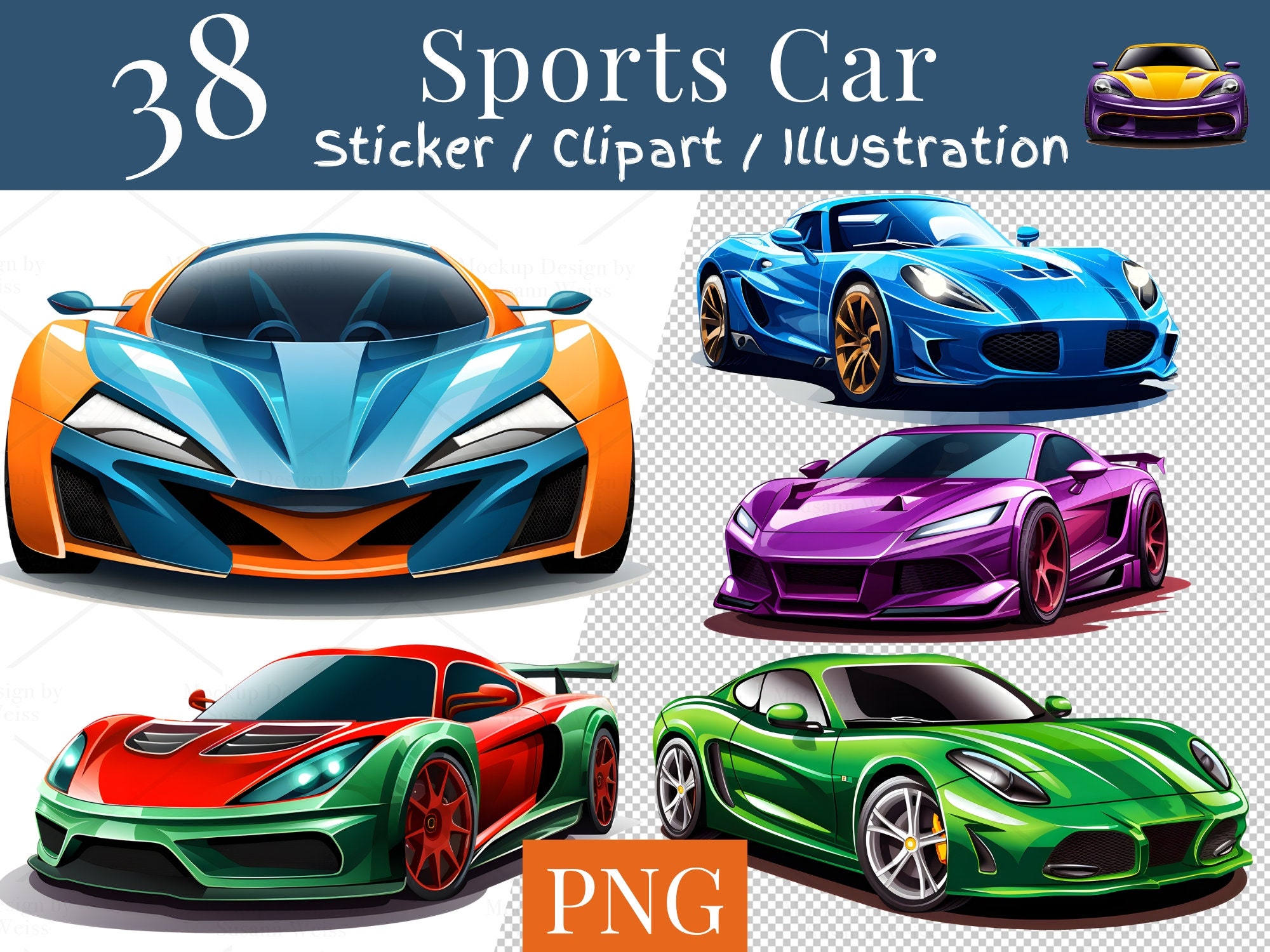 38 Digital Sports Car Clip Art Set Sports Car Sticker Sublimation Design Sublimate Sports Car Sublimation Sticker Etsy
