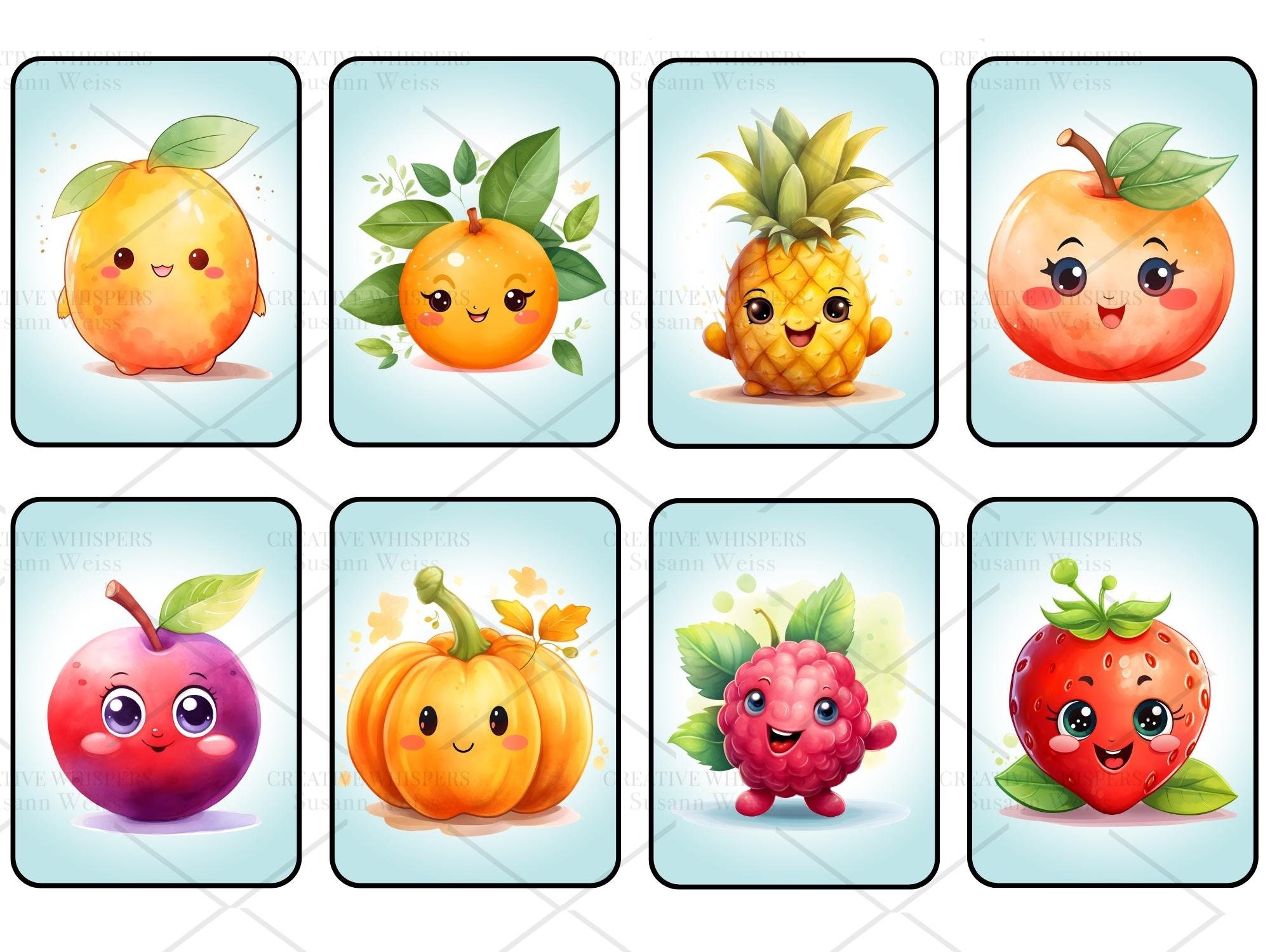 16 Adorable Cute Fruits Flashcards for Kids Learning Cards - Etsy