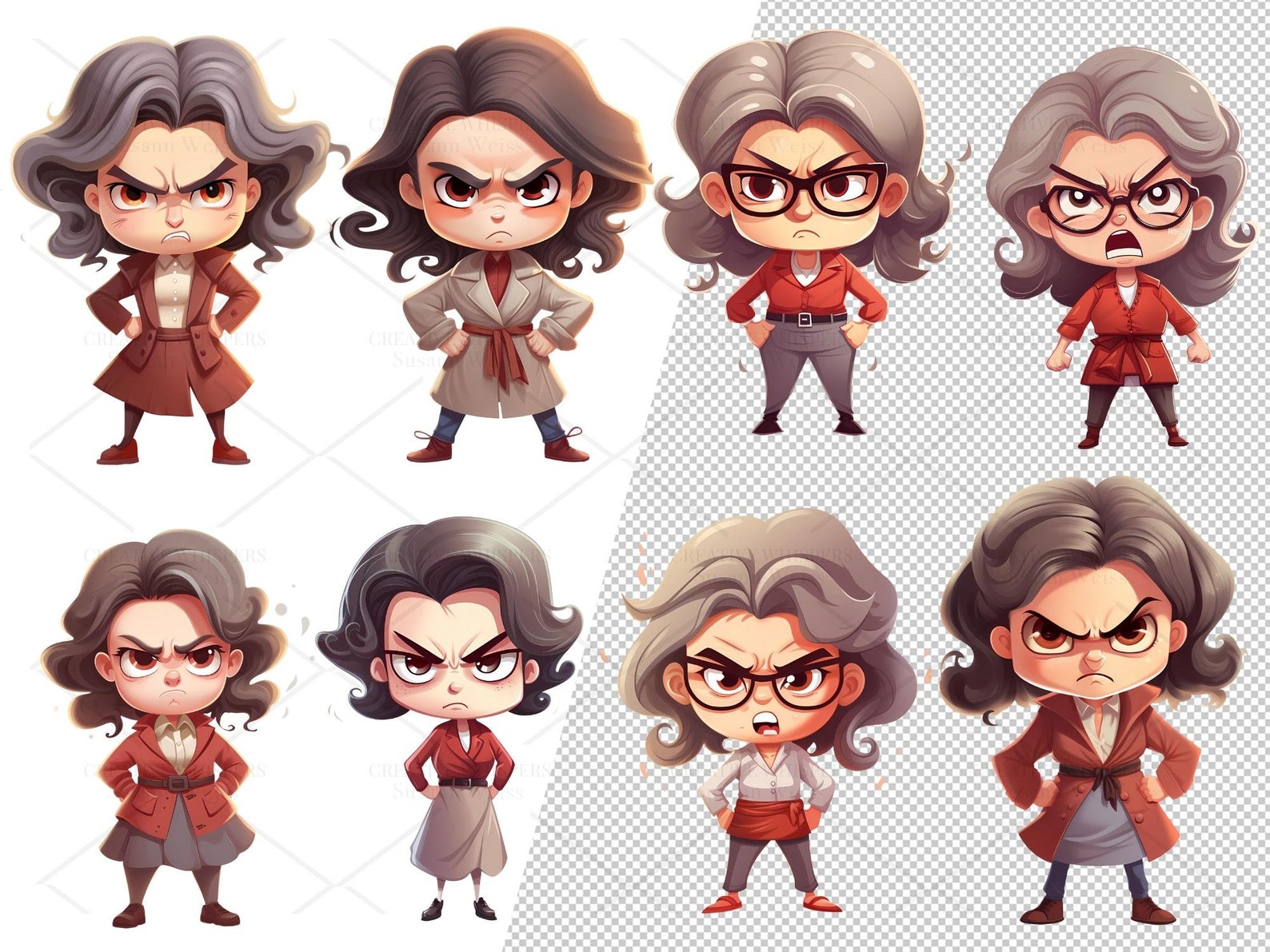 32 Digital Cute Angry People Clip Art Set, Cute Angry People Sticker ...