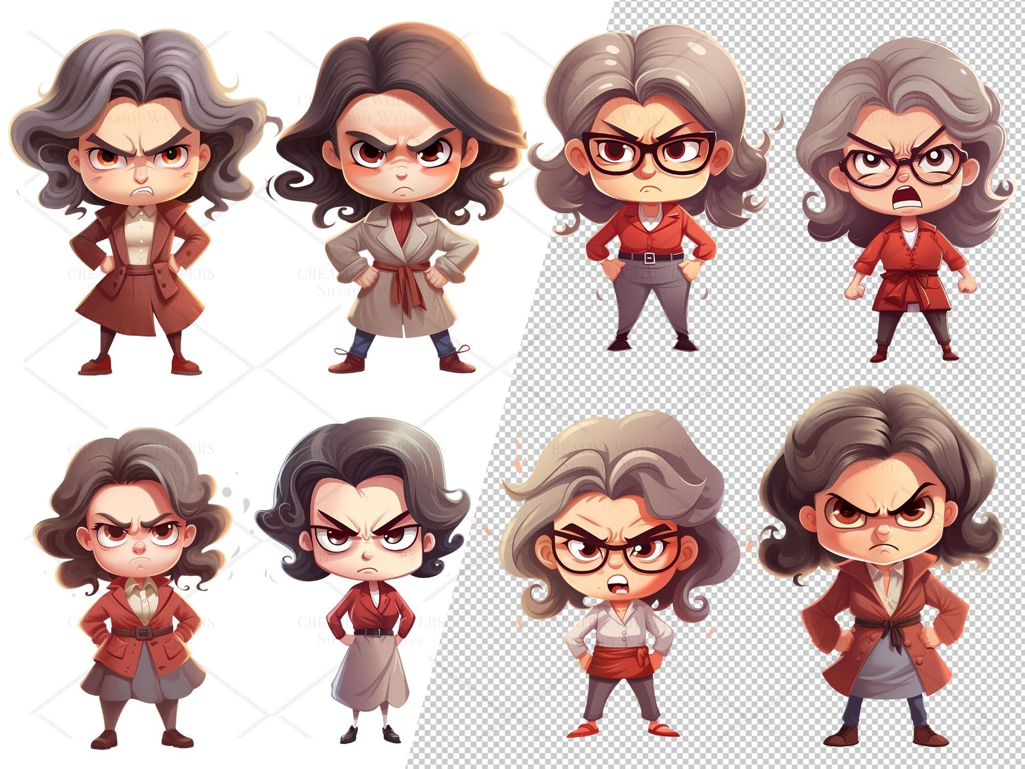 32 Angry People Clipart – Cute Mad Characters PNG Bundle – Funny ...