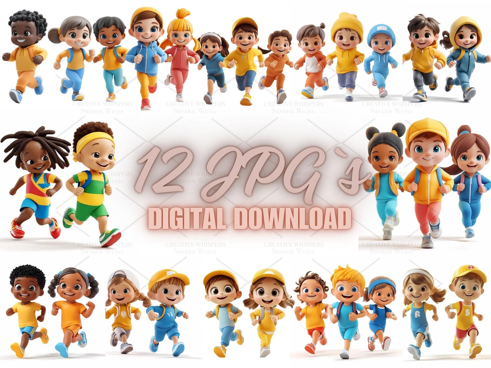 12 Activity Childrens Running 3d Bundle- High Quality Illustration Jpgs ...