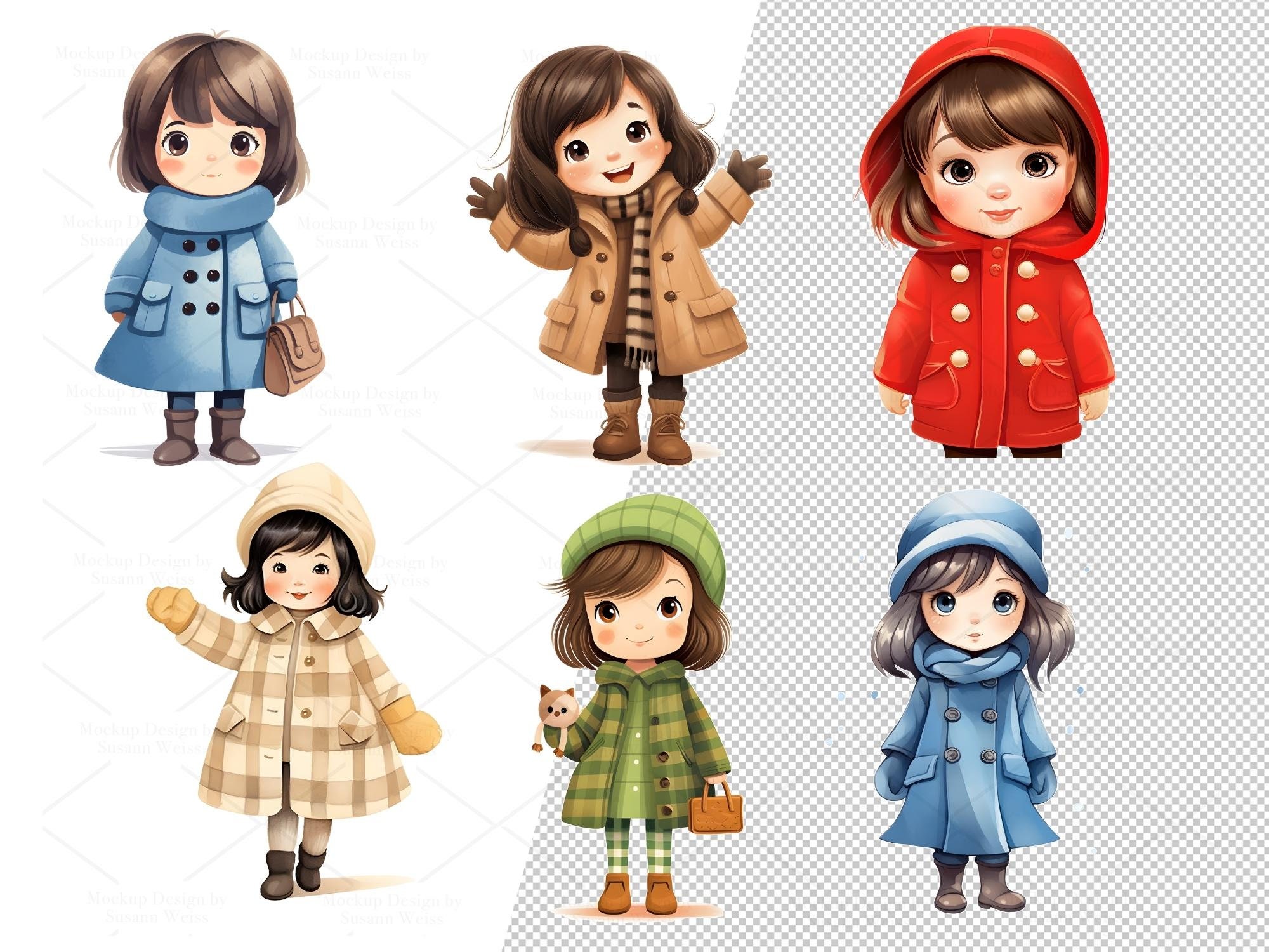 24 Digital Cute Little Girl Clip Art Set, Cute Little Girl Sticker, PNG ...