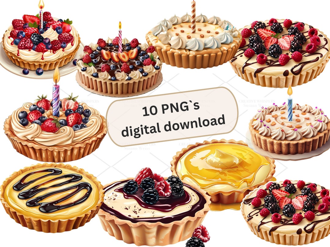 Birthday Tart Cake Illustration Clipart Bundle- 10 High Quality Pngs ...