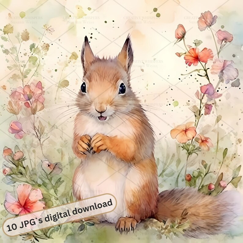 Squirrel Watercolor Clipart Bundle: Vintage Style, Scrapbook Supply ...