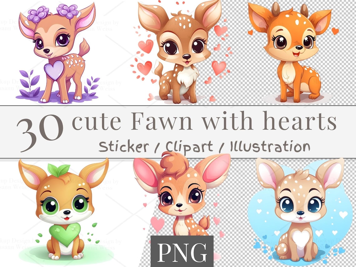 30 Digital Cute Fawn Clipart Set, Cute Fawn Sticker, Cute Fawn ...