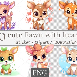 30 Digital Cute Fawn Clipart Set, Cute Fawn Sticker, Cute Fawn ...