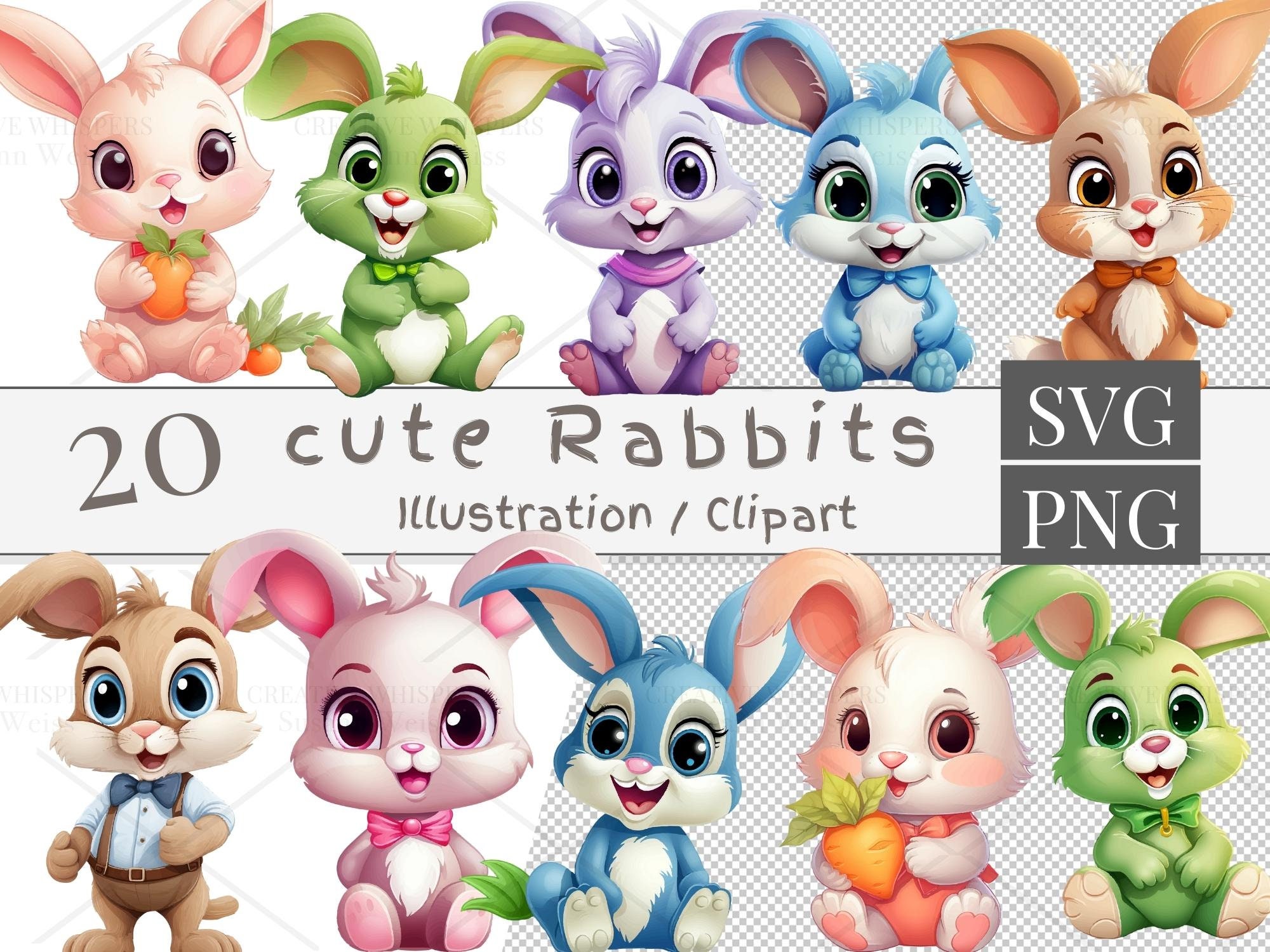 20 Cute Rabbits Stickers Clipart Digital Downloads With - Etsy