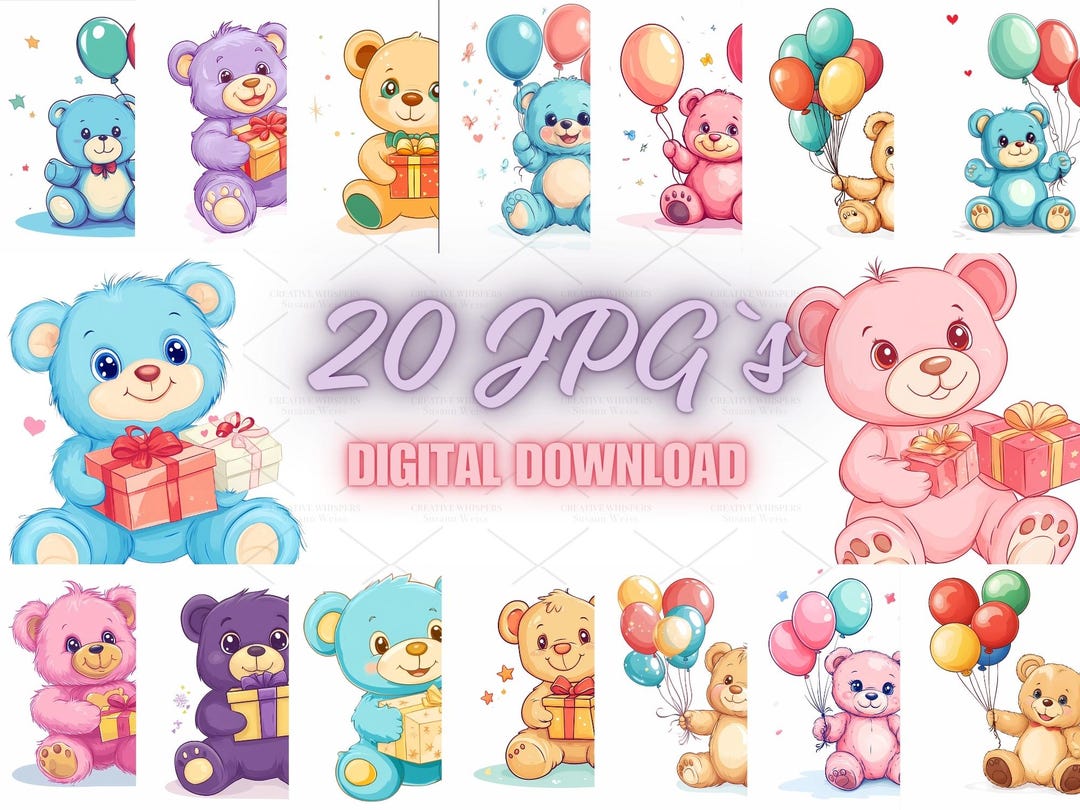 Birthday Bear Clipart: Watercolor Illustrations for Cards (digital ...