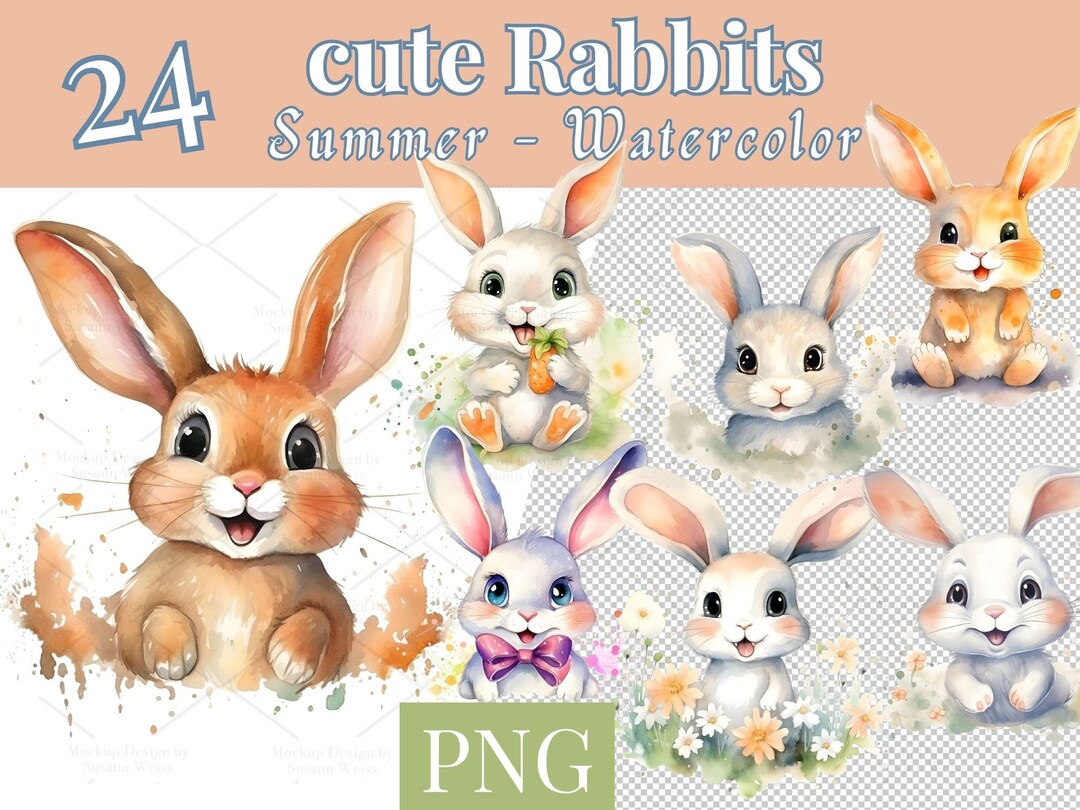 24 Watercolor Rabbit PNG, Sticker Clipart Watercolor Png (digital ...