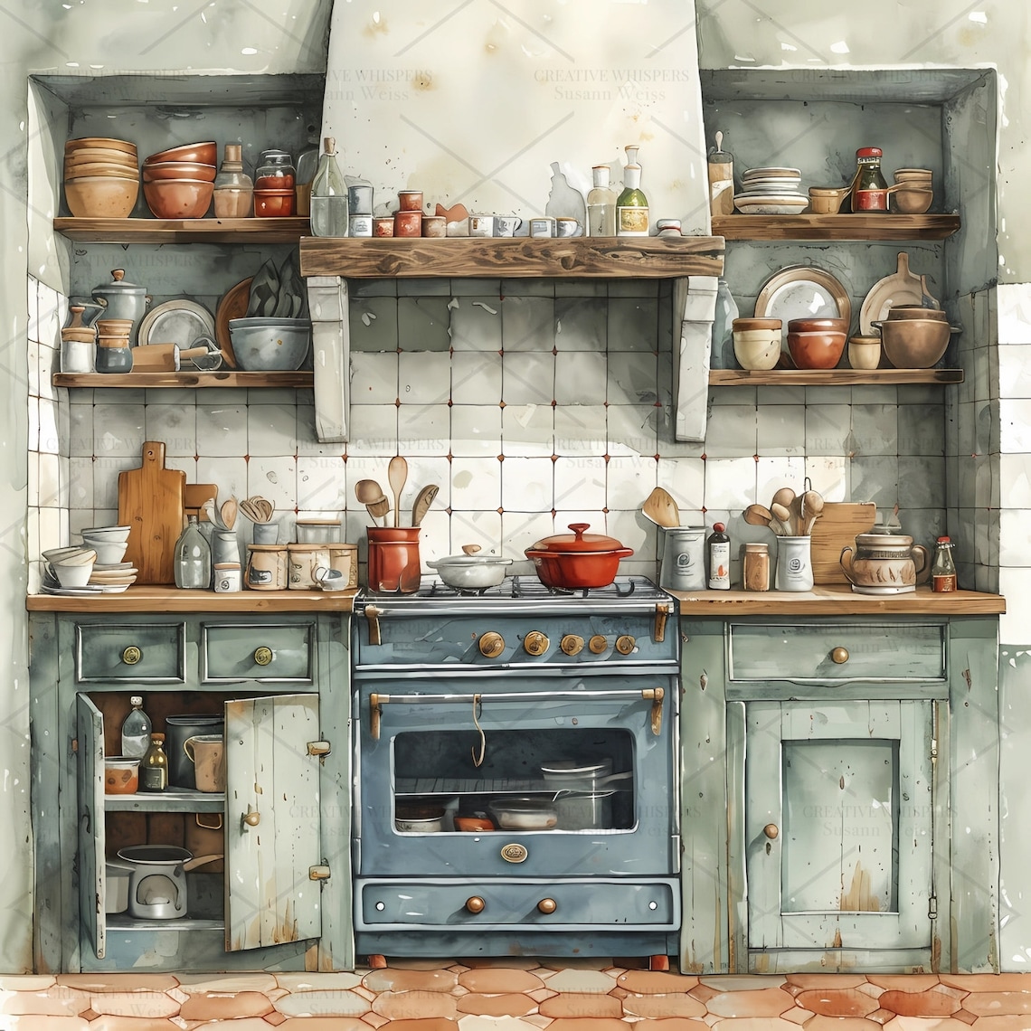 Vintage Kitchen Watercolor Clipart Bundle 10 High Quality Watercolor ...