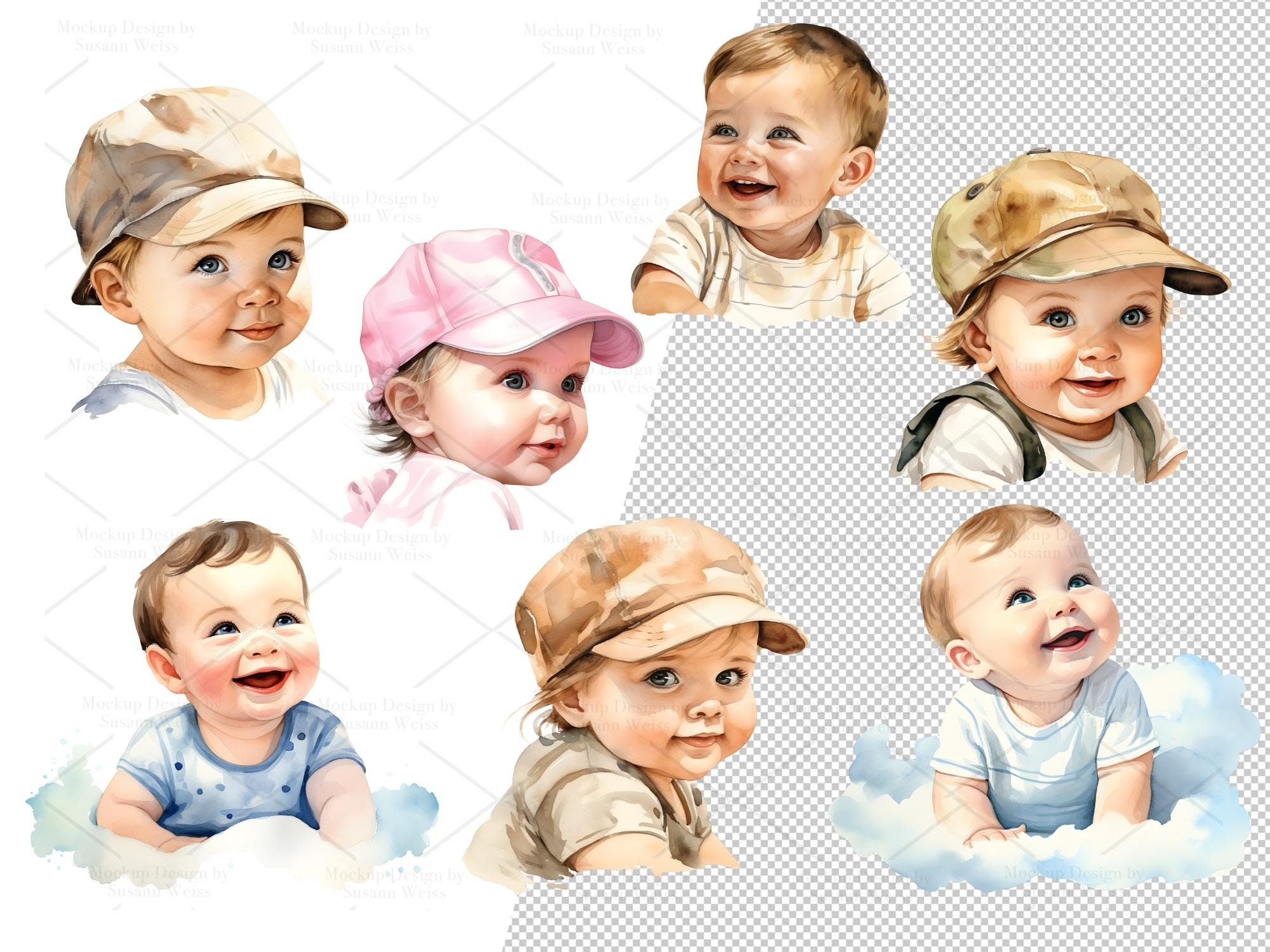 Set of 21 Digital Cute Watercolor Baby, Cute Baby Watercolor, Cute Baby ...