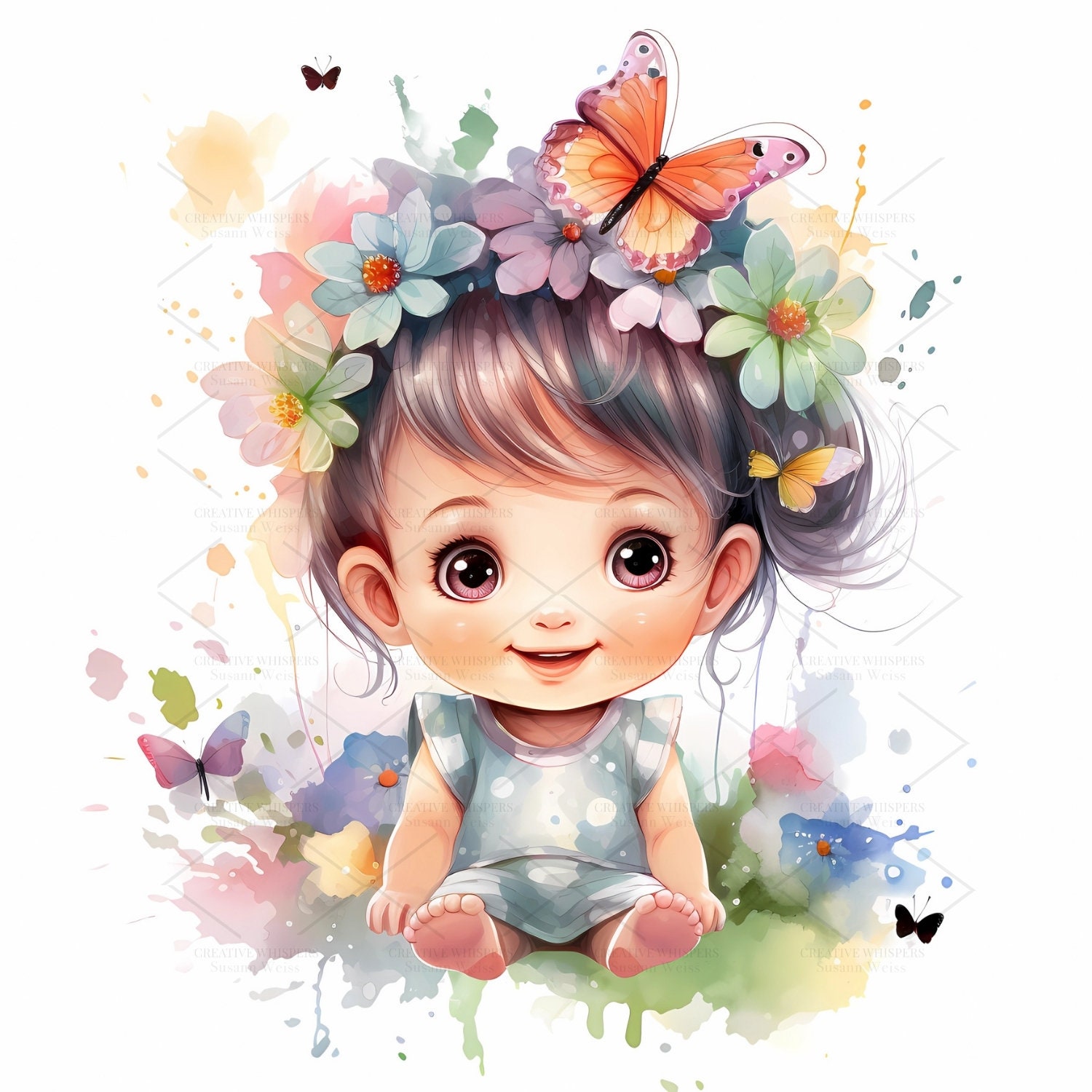 Cute Girl With Flowers Watercolor Clipart Bundle 10 High Quality Images ...