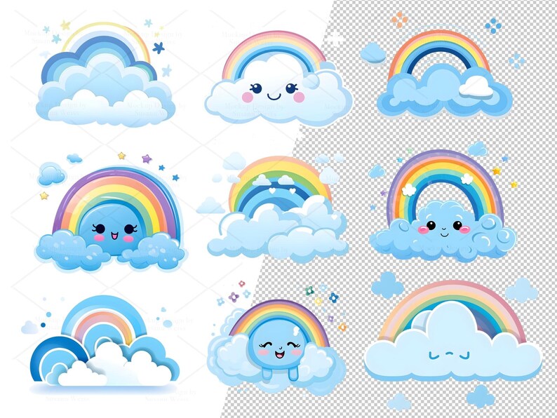 36 Digital Cute Rainbow Clip Art Set Cute Rainbow Sticker - Etsy