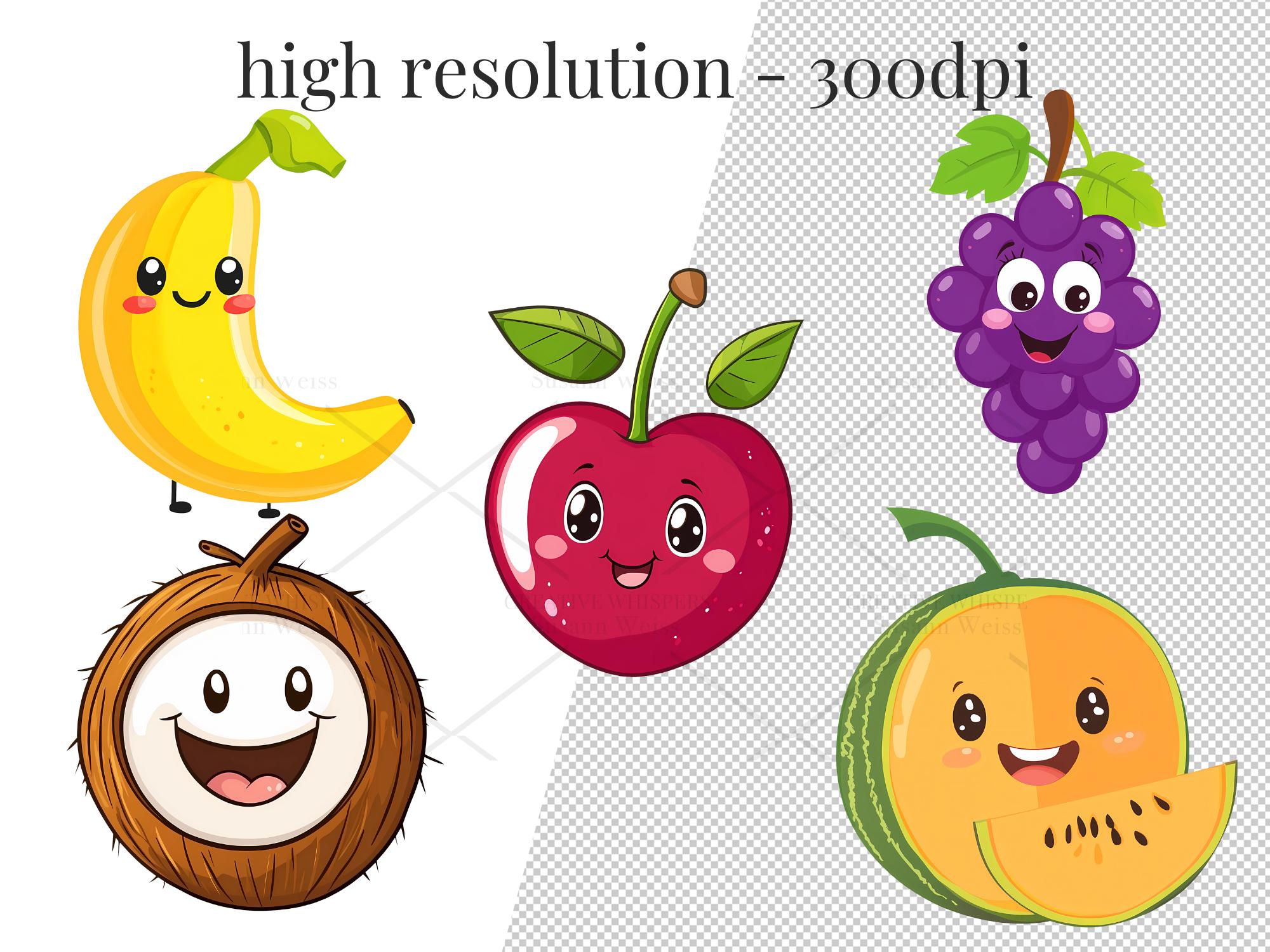 Cute Funny Fruits Cartoon Sticker, Clipart Bundle 28 High Quality Pngs ...