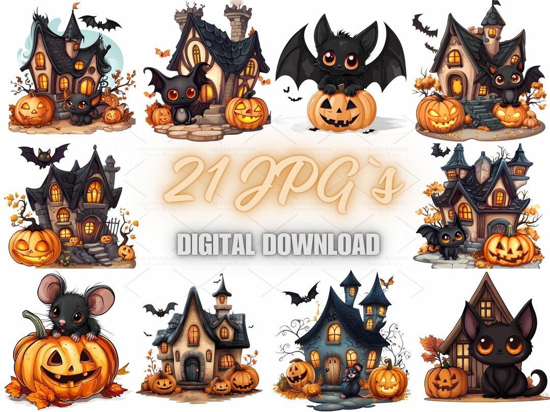 21 Halloween Jpgs – Cute Haunted Houses, Bats, Black Cats & Pumpkins ...