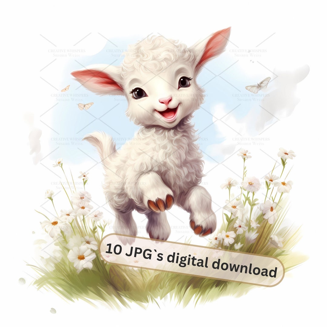 Cute Lamb Watercolor Clipart Bundle- 10 High Quality Watercolor Jpgs ...