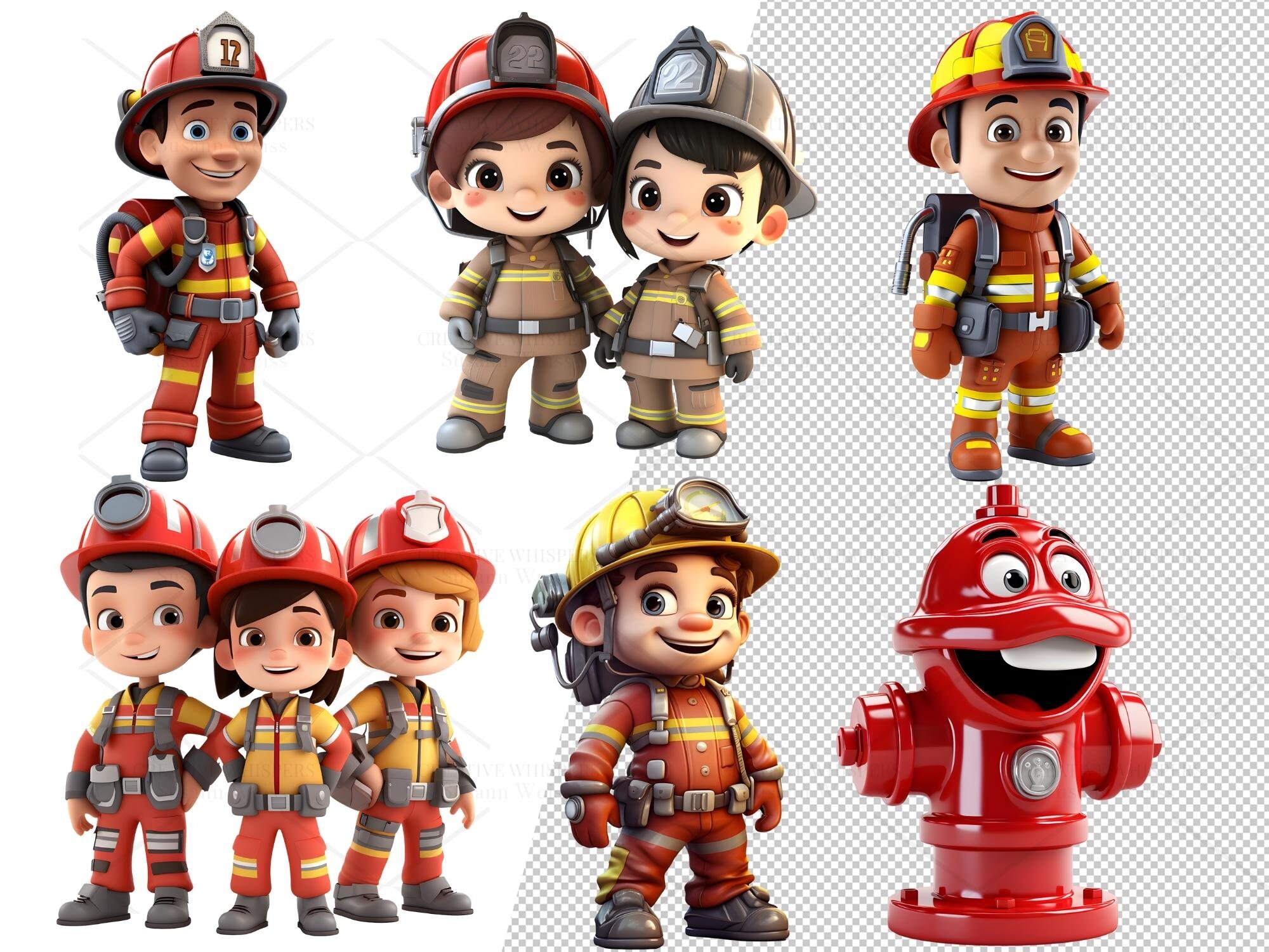 30 Digital 3d Cute Firefighter Clip Art Set, Cute Firefighter Sticker ...