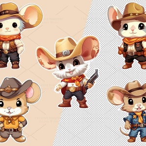 21 Digital Cute Cowboy Mouse Clip Art Set, Cute Cowboy Mouse Sticker ...