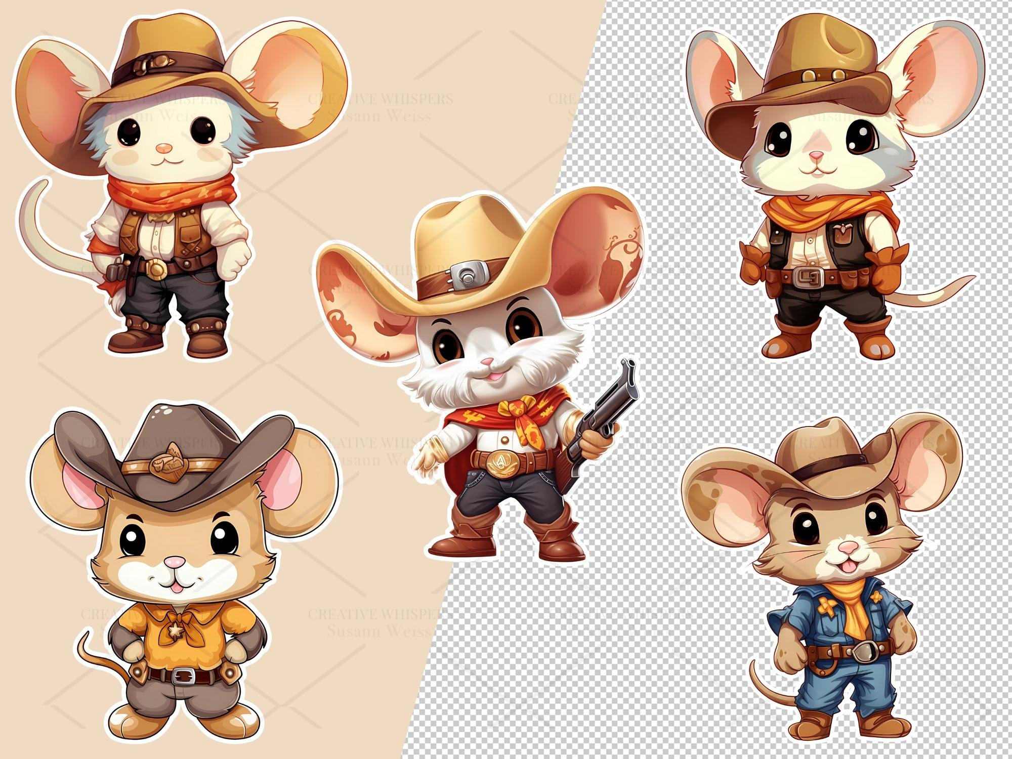 21 Digital Cute Cowboy Mouse Clip Art Set, Cute Cowboy Mouse Sticker ...